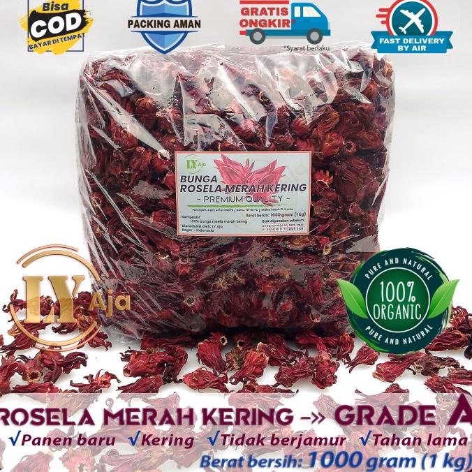 Jual Teh Bunga Rosela Merah Kering 1 Kg Rosella Roselle LY Aja 1Kg | Shopee Indonesia