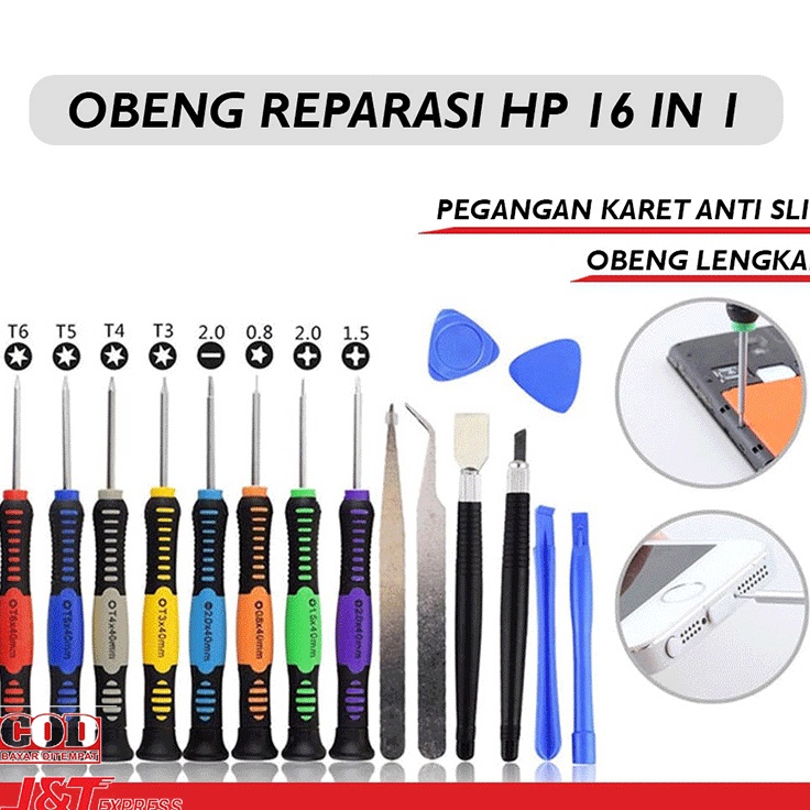 Jual Dijual 16 in 1 Obeng Reparasi Set Reparasi Handphone / Set Obeng ...
