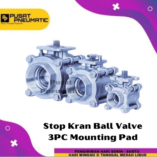 Jual 3/8" Stop Kran Air Ball Valve 3PC Mounting Pad Stainless Actuator ...