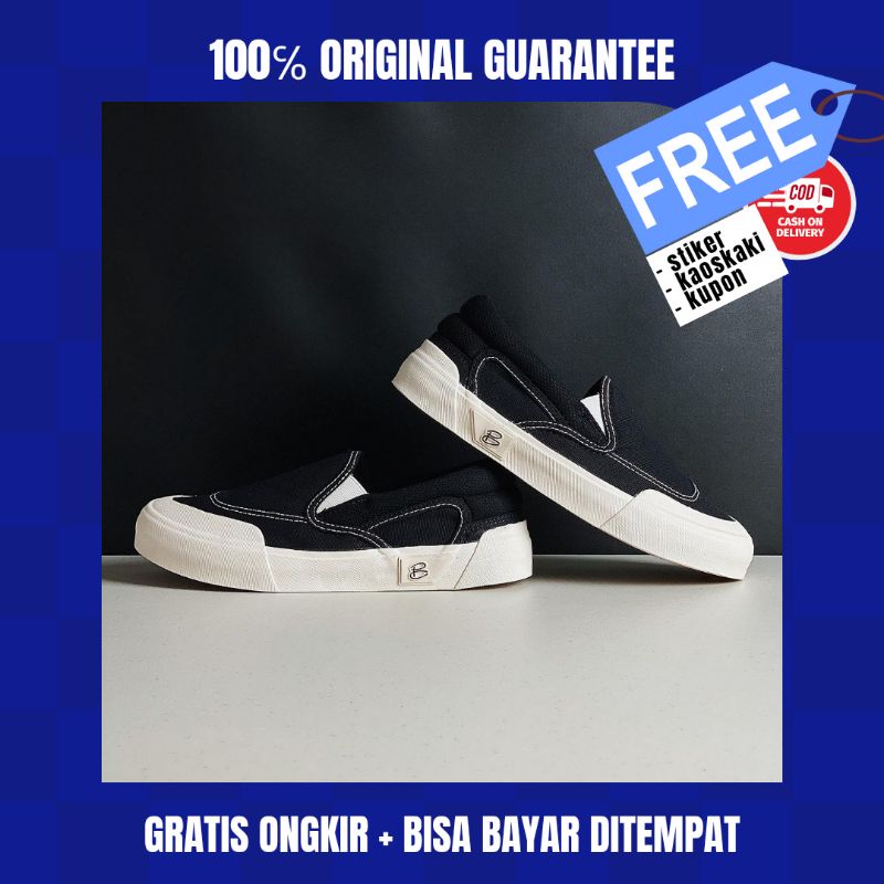 Jual PATROBAS CLOUD SLIP ON BLACK WHITE ( TURUN 1 SIZE, FREE STIKER ...