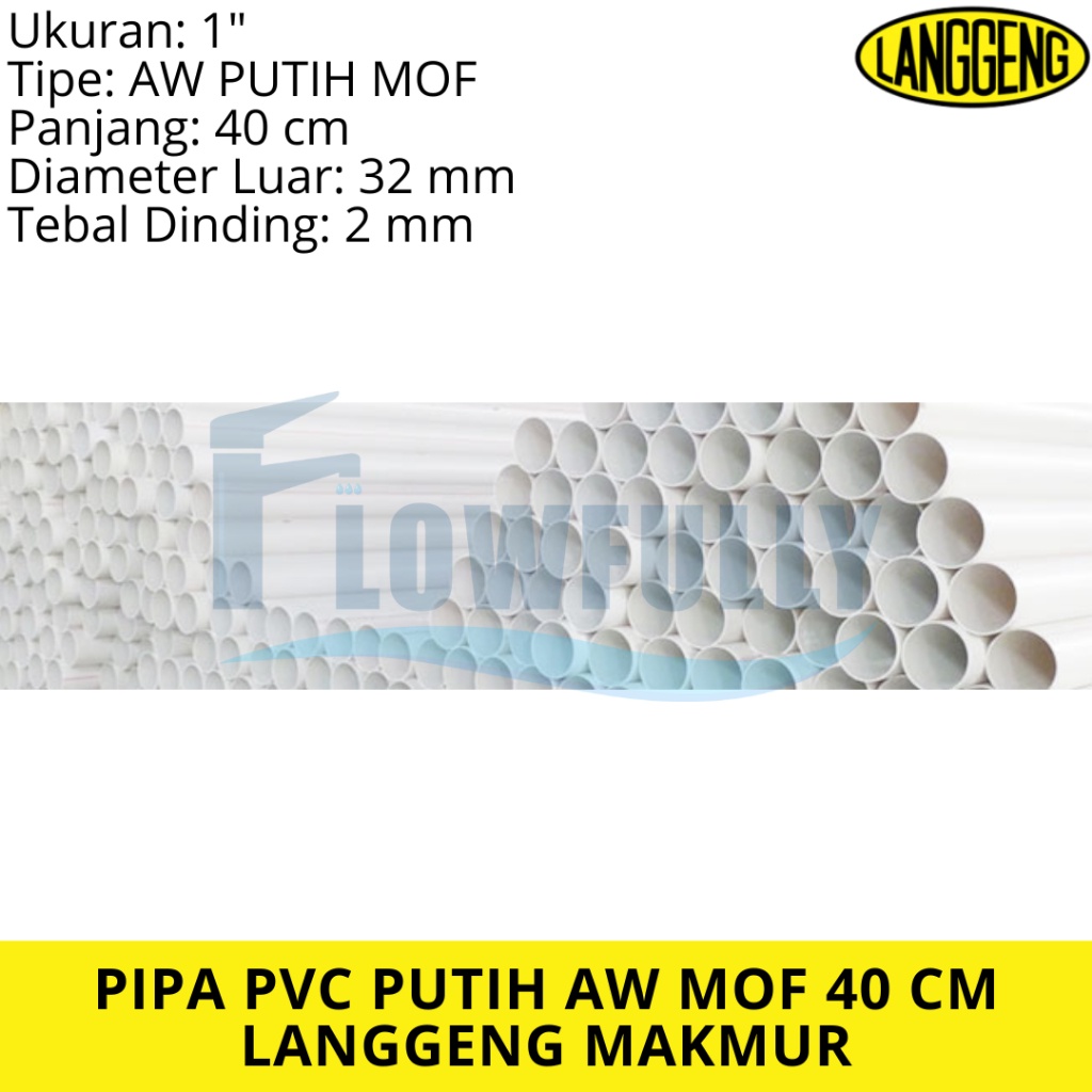 Jual PIPA AIR PVC PUTIH AW 1 INCH 32 MM ECER 40 CM PARALON LANGGENG ...
