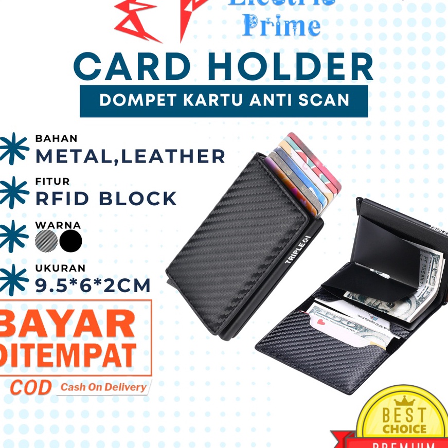 Jual [B4.A☛] TRIPLEDI Dompet Kartu Lontar Anti Scan RFID Block Auto Pop ...