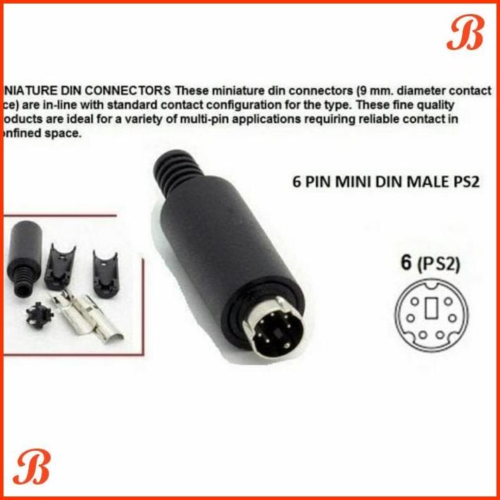 Jual JACK MINI DIN 6 PIN MALE CONNECTOR KONEKTOR PS2 PLUG MINI HITAM 6P ...