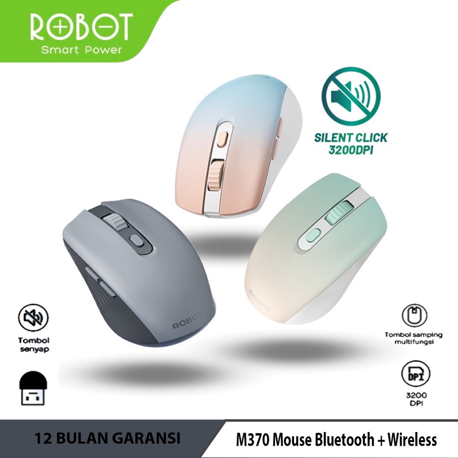 Jual Mouse Wireless ROBOT M370 2.4GHz Silent Klik Optical 3200DPI ...