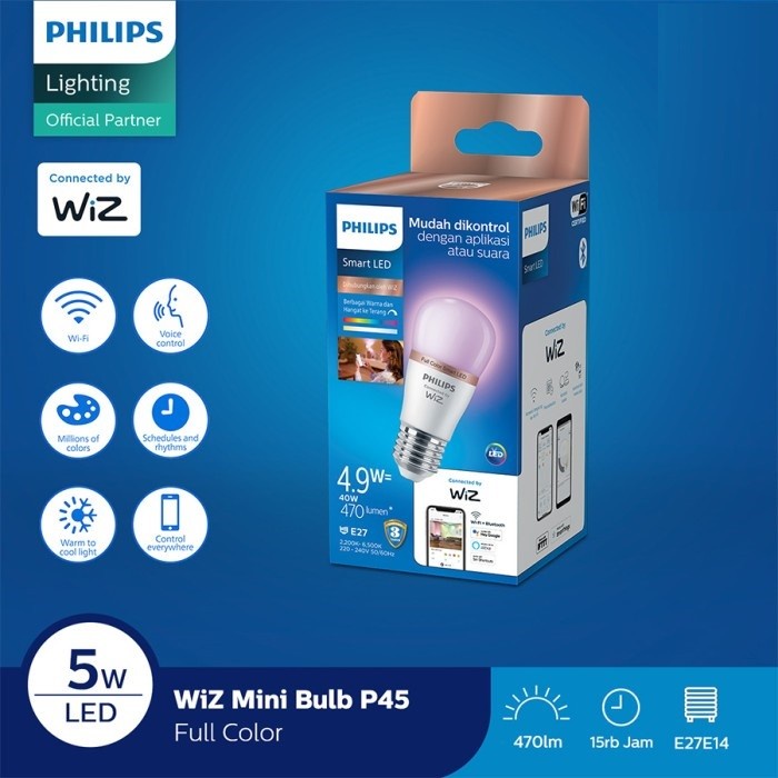 Jual Philips Smart Wi-Fi Minibulb 5W P45 Tunable Color RGB | Shopee ...