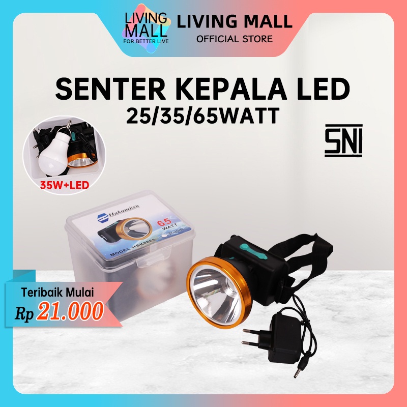 Jual Senter Kepala LED Rechargeable 25W-65W / 35W + Bohlam LED / Senter ...