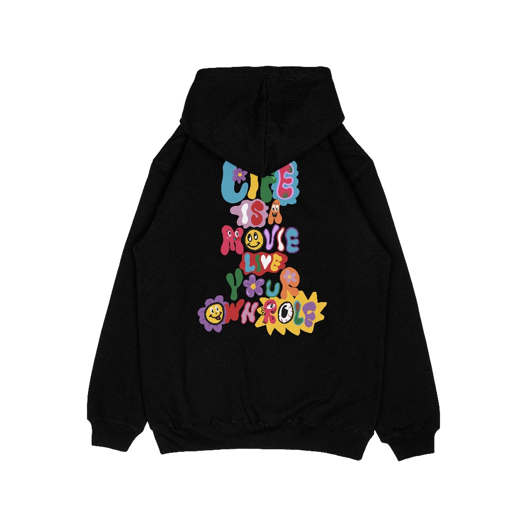 Jual Oversized Hoodie Black Life is a Movie Cotton Fleece Free Sticker ...