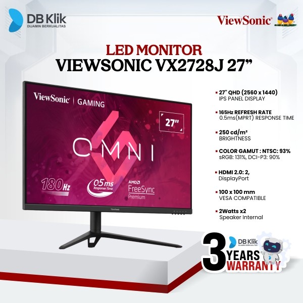 Jual LED Monitor VIEWSONIC VX2728J 27" 165Hz 0,5ms IPS QHD 2K HDMI DP ...