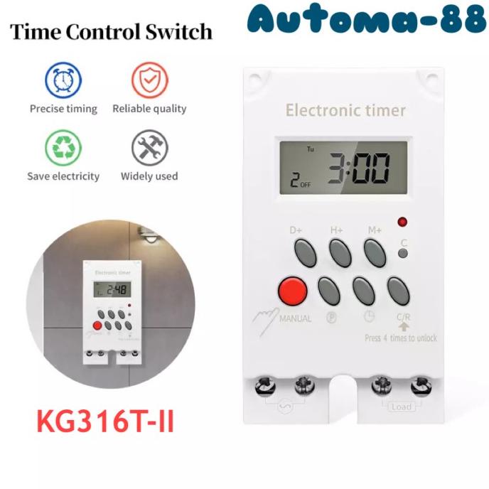 Jual Programable Digital Timer Din Rail AC 220V 25A KG316T-II Model MCB ...
