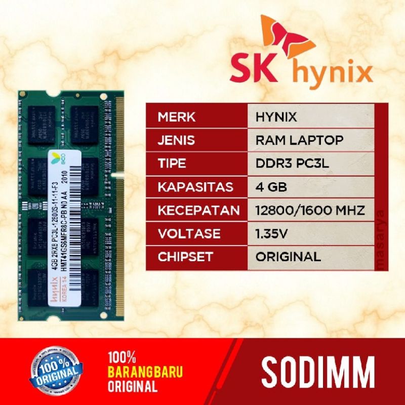 Jual RAM LAPTOP HYNIX SODIMM DDR3L 4GB 12800 Mhz 1.35V | Shopee Indonesia