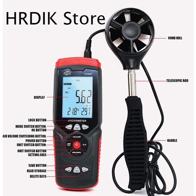 Jual Anemometer Data Logger Benetech Gt8907 Wind Meter Flow Air Tester ...
