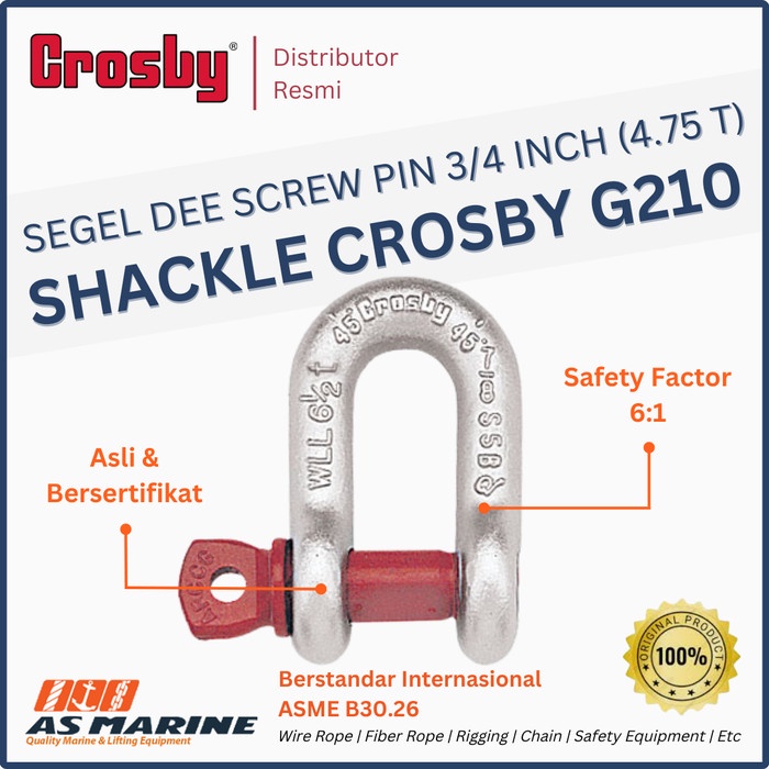 Jual Promo Shackle Dee / Segel D Crosby Usa G210 Screw Pin 3/4 Inch (4. ...
