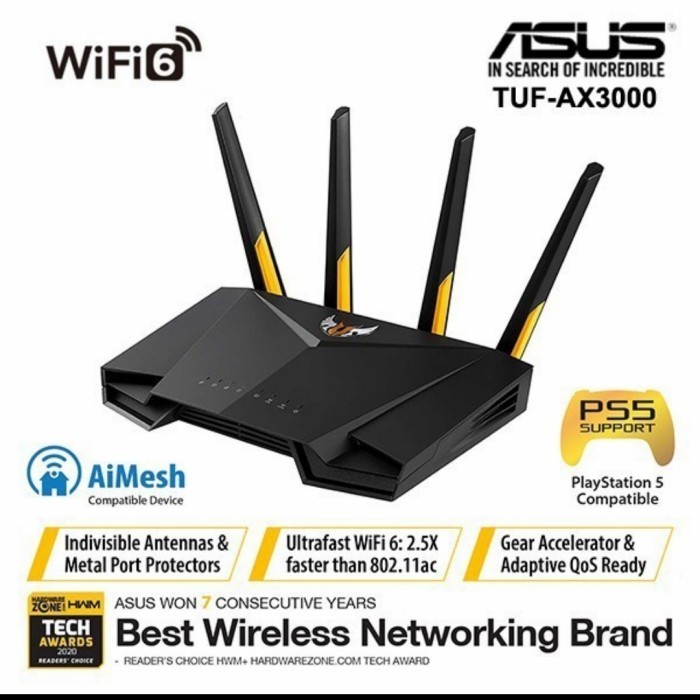 Jual Asus TUF AX 3000 Dual Band Wifi 6 Router RT AX 3000 TUF Gaming AX ...