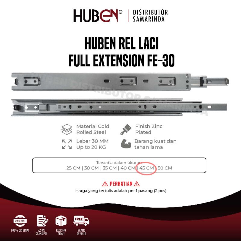 Jual (ISI 2) HUBEN FE30 Rel Laci Double Track Full Extention Ball ...
