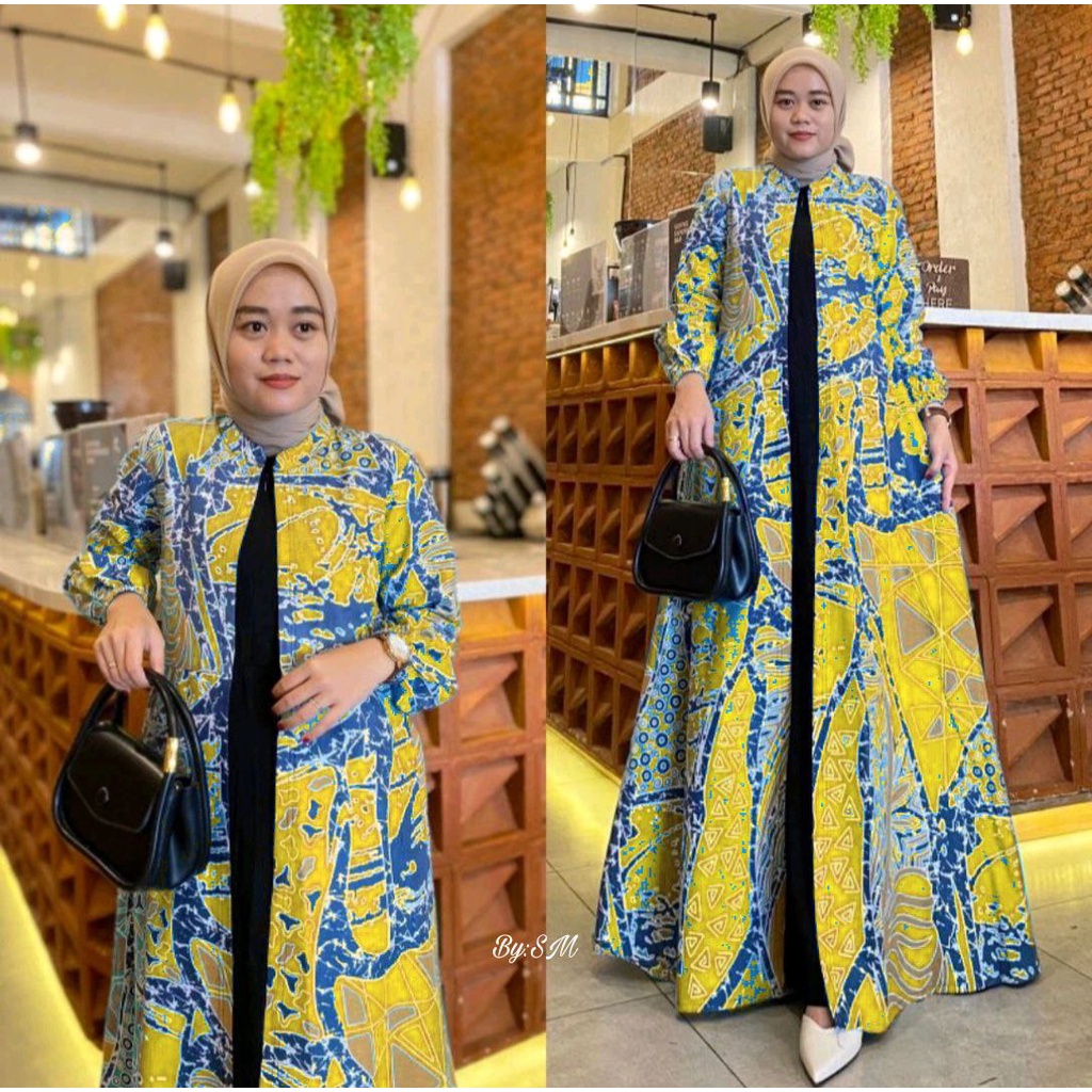 Jual Gamis Wanita Batik Kombinasi Polos 2 in 1 Outer Motif Terbaru ...