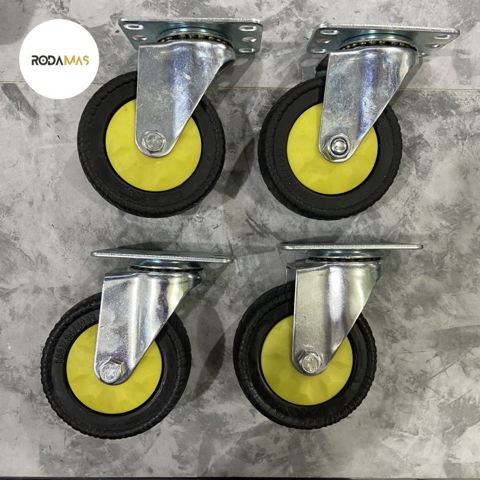 Jual Roda Karet Hitam Heavy Duty 4 inch Set ( 4 Hidup ) | Shopee Indonesia