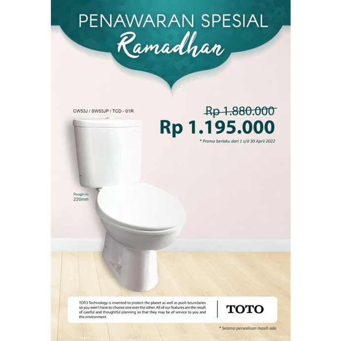 Jual Kloset Duduk TOTO CW53J / SW53JP + TCD-01R komplit set (putih ...