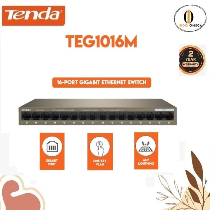 Jual Tenda TEG1016M Switch HUB Ethernet Gigabit 16 Port Support VLAN ...