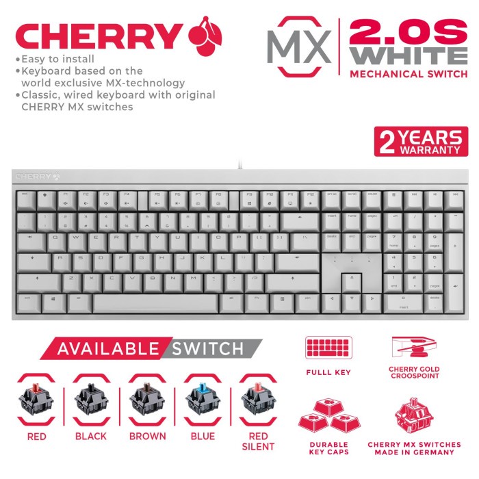 Jual CHERRY MX MECHANICAL GAMING KEYBOARD WHITE MX 2.0S NBL | Shopee ...