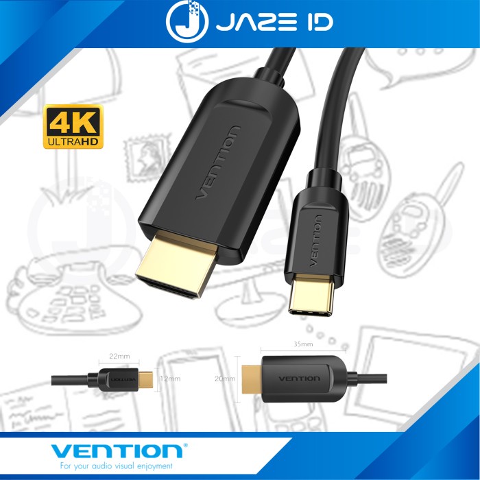 Jual Promo Vention Kabel Usb Type C To Hdmi Thunderbolt 3 4 1M 2M 3M 4K 8K Cable | Shopee Indonesia