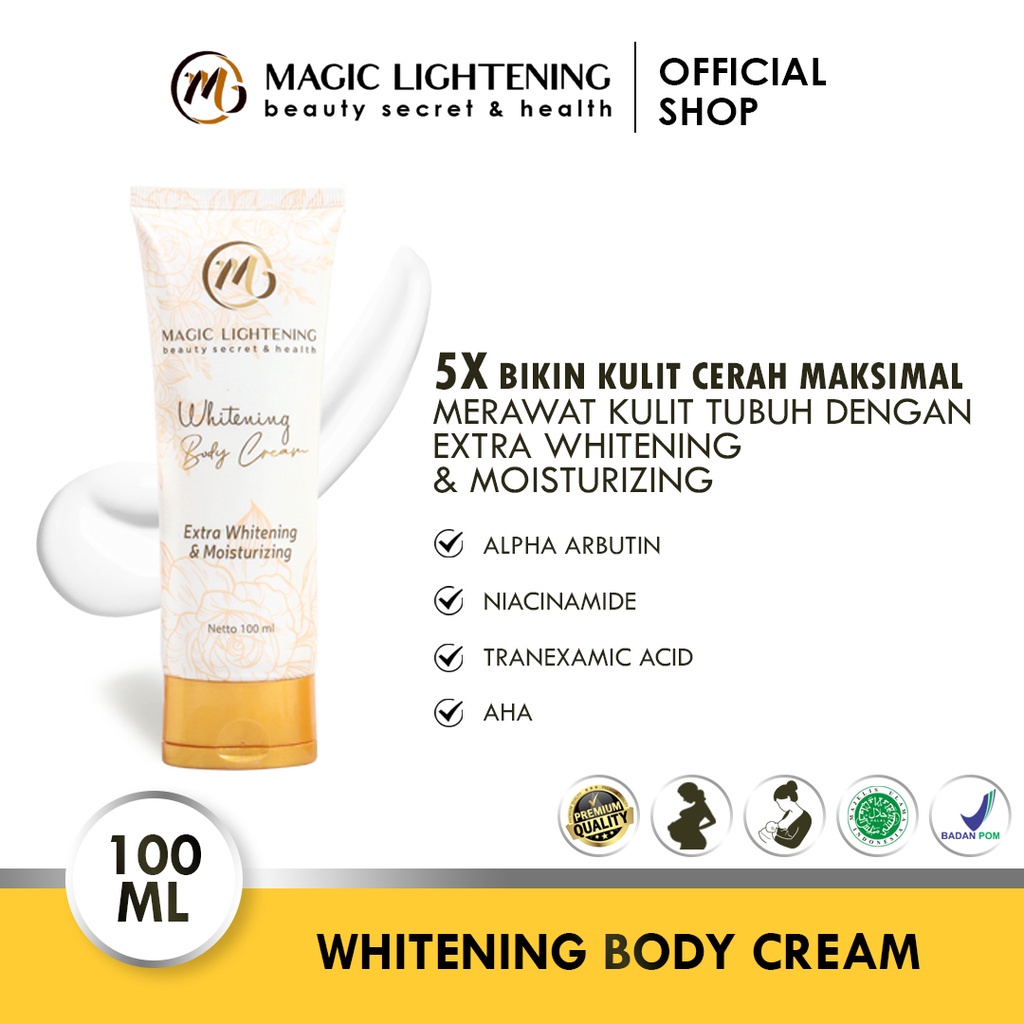 Jual Magic Lightening Whitening Body Cream 100ml - Handbody Lotion Plus Parfum BPOM | Shopee ...