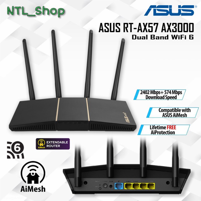 Jual ASUS RT-AX57 AX3000 Dual Band WiFi 6 Extendable Router with AiMesh ...