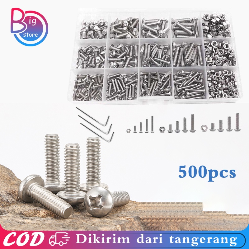 Jual 500pcs/Set Baut Dan Mur Set Stainless Steel Hex Socket Bolt And ...