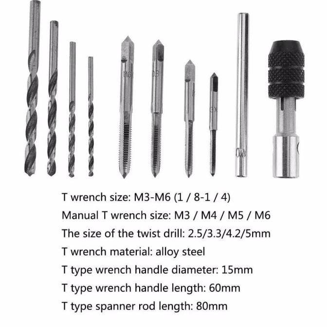 Jual fif Set 9pcs Hand Tap Tapping Drill Alat Pembuat Ulir Drat Dan ...