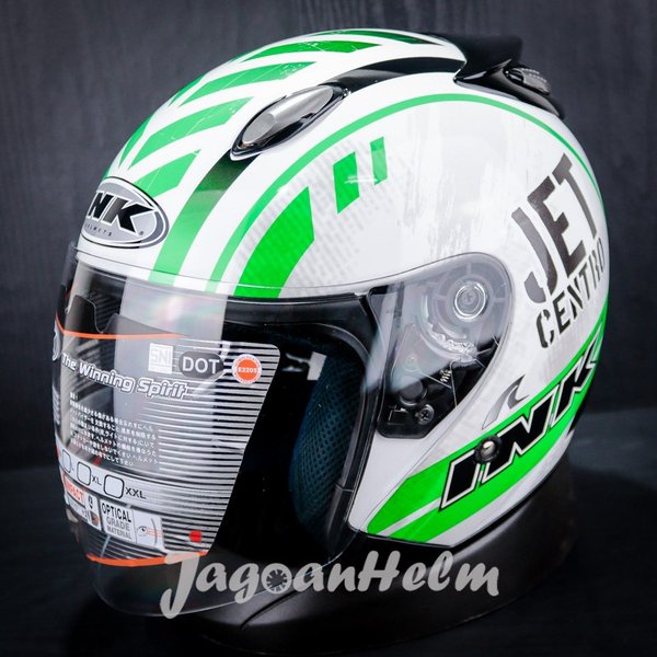 Jual Ink Helm Centro Jet #8 White Green Single Visor | Shopee Indonesia