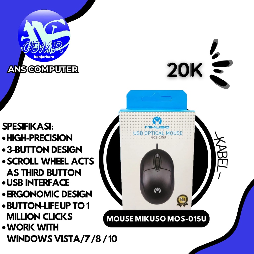 Jual MOUSE MIKUSO MOS-015U KABEL | Shopee Indonesia