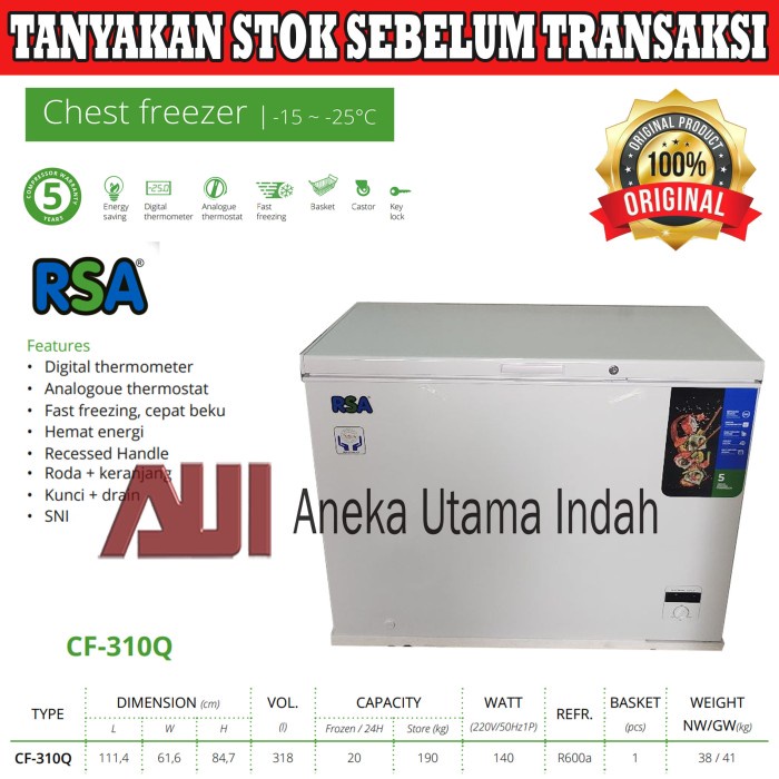 Jual RSA CF-310Q CHEST FREEZER / FREEZER BOX PENYIMPANAN FROZEN FOOD ...