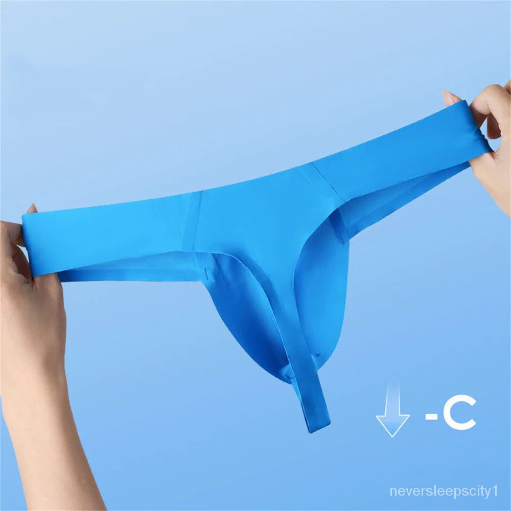 Jual M-XXL Ultra-thin Seamless Ice Silk Men Thong Underwear Male U Pouch T-back Tangas Male Low ...