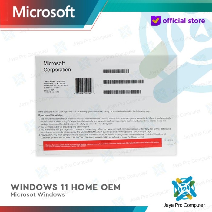 Jual Microsoft Windows 11 Professional OEM Pack 32 / 64 Bit Original ...