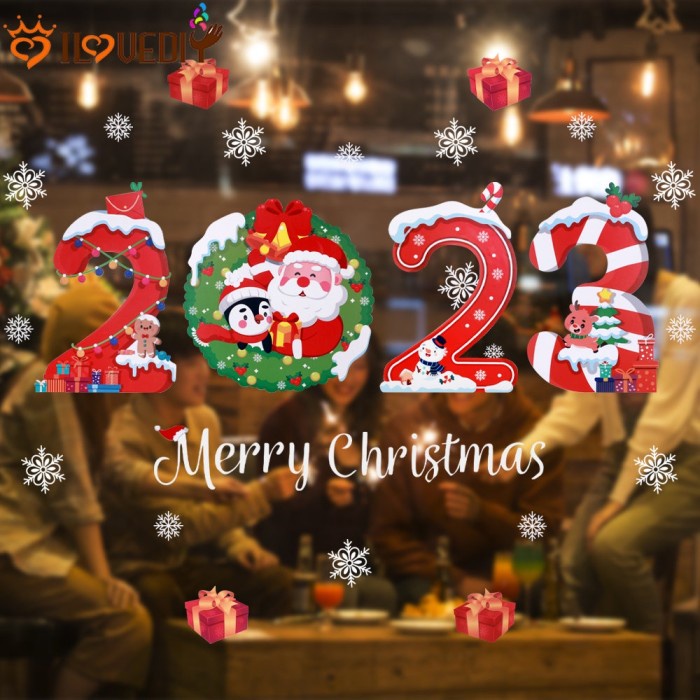 Jual Stiker Dinding Desain Snowflake Santa Claus Rusa Natal Model Dua