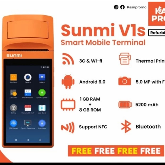 Jual Katlen Sunmi V1S Nfc Mesin Kasir Handheld Printer Thermal Pos ...
