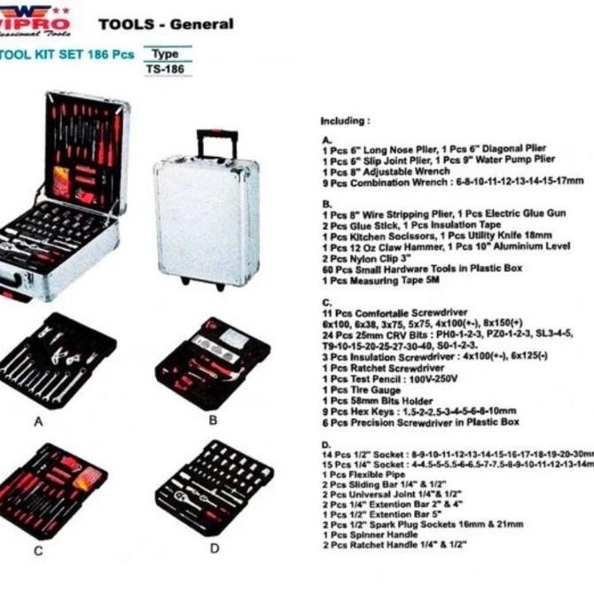 Jual TOOL KIT SET 186 PCS WIPRO ALUMUNIUM TOOL BOX | Shopee Indonesia