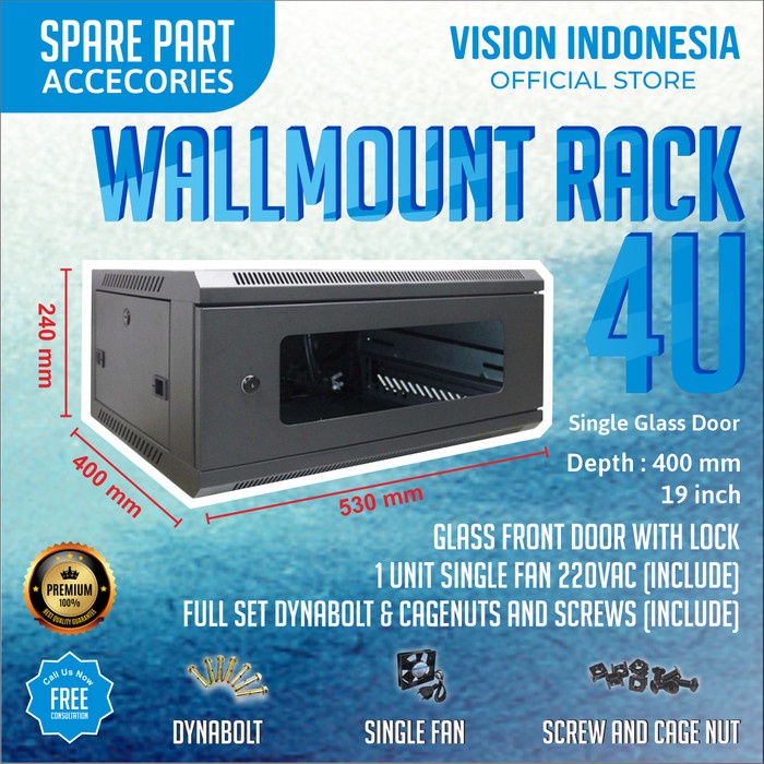 Jual WALLMOUNT RACKMOUNT 4U, RAK SERVER SINGLE DOOR 4U MURAH KUALITAS ...