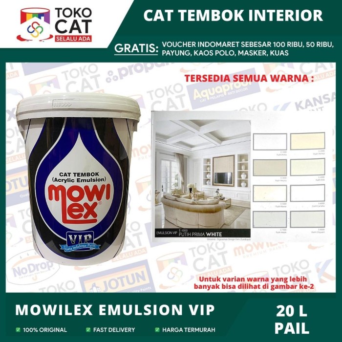 Jual Cat Tembok Dalam Mowilex Emulsion VIP E1000 Putih Prima Ukuran 20 ...