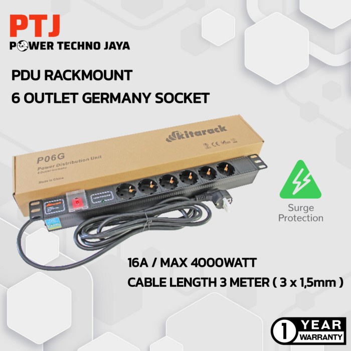 Jual [Ori] Pdu P06G Stop Kontak Listrik 6 Outlet Germany Socket 16A ...