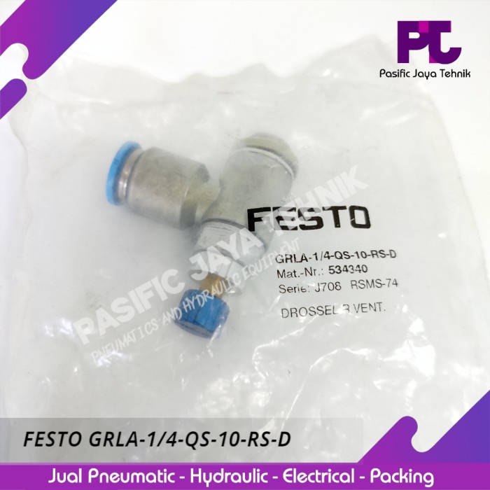 Jual [Original] One-Way Flow Control Valve Festo Grla-1/4-Qs-10-Rs-D 534340 Berkualitas | Shopee ...