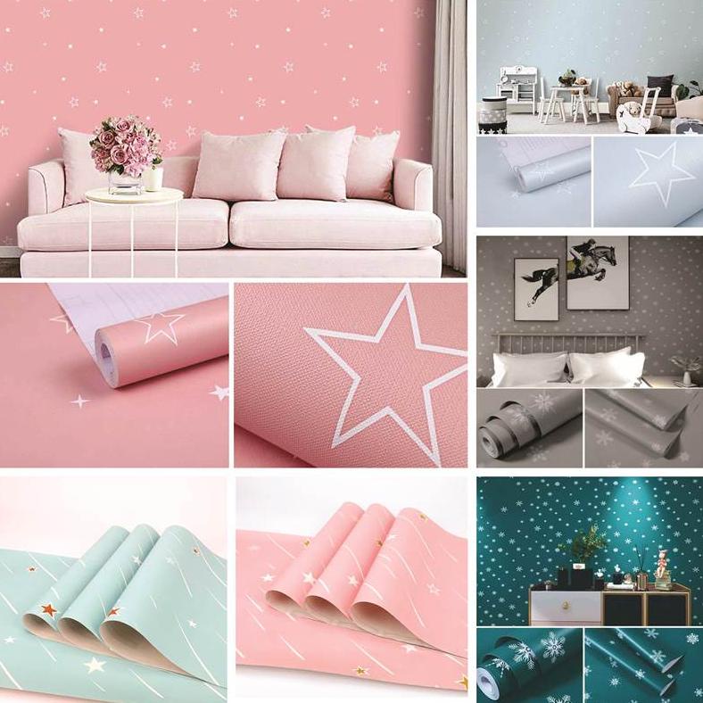 Jual Viral Wallpaper Sticker Dinding 45cm X 10m Motif Polos Bintang