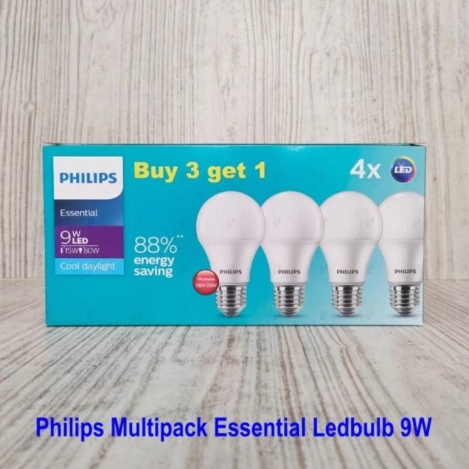 Jual philips essential led bulb 9w e27 6500k pack 3 free 1 Siap Proses ...