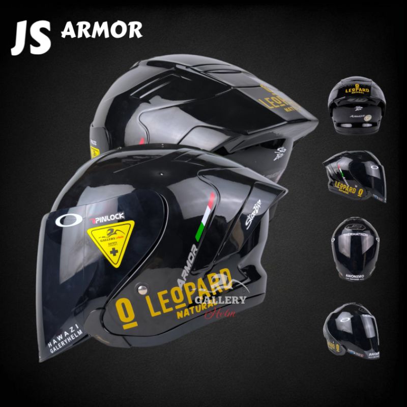 Jual JS ARMOR BLACK GLOSSY PAKET GANTENG LEOPARD | HELM HALF FACE SNI ...