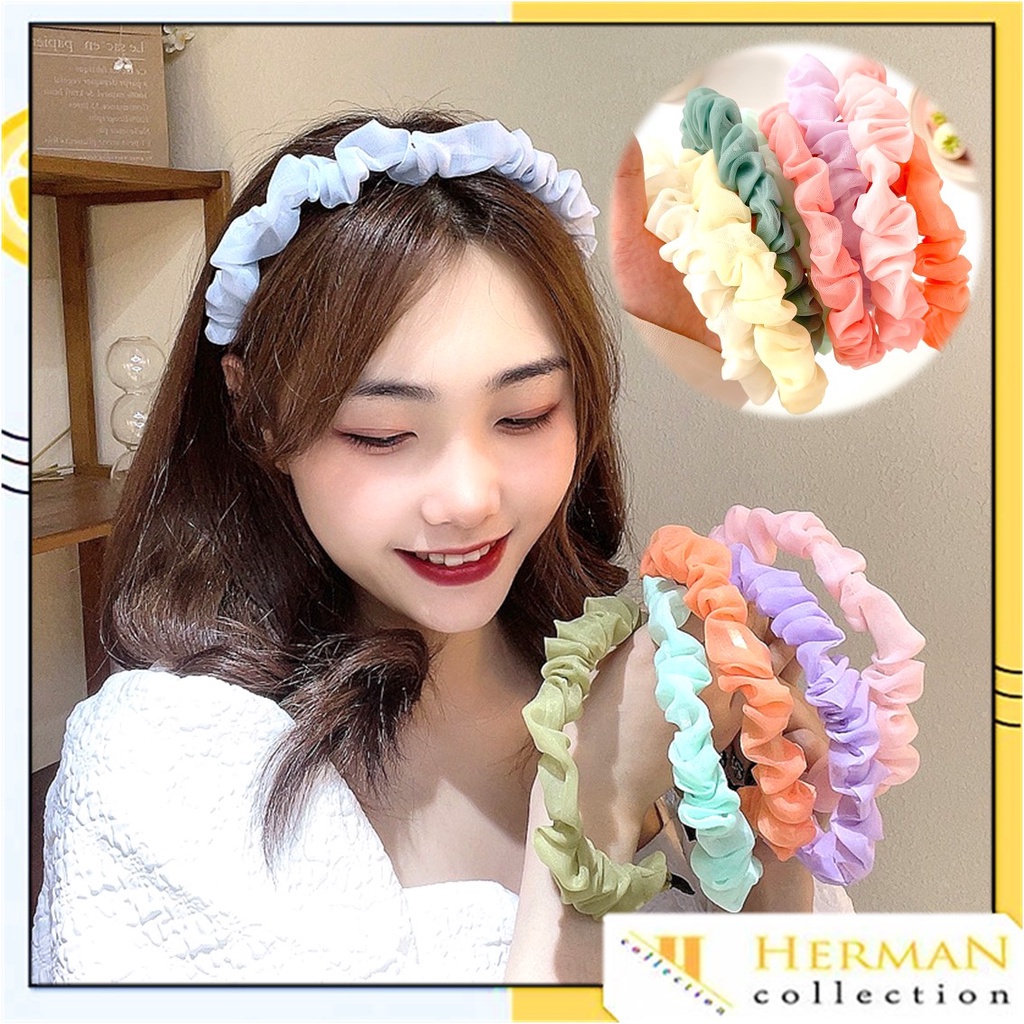 Jual HC Bando Scrunchie Transparant Korea Serut Headband Bandana Polos ...