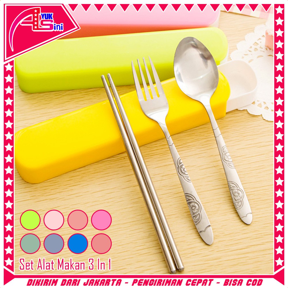 Jual AS Sendok Set 3IN1 Besi Kotak Warna Alat Makan 3 in 1 Sendok Garpu ...