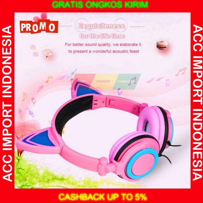 Jual Headphone Headset Anak Pink Belajar Desain Telinga Kucing Cat Ear ...