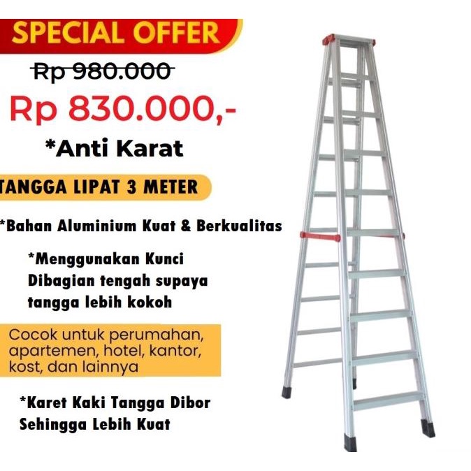 Jual Tangga 3 Meter JUMBO Tinggi Besar Aluminium Besar Lipat Alumunium ...