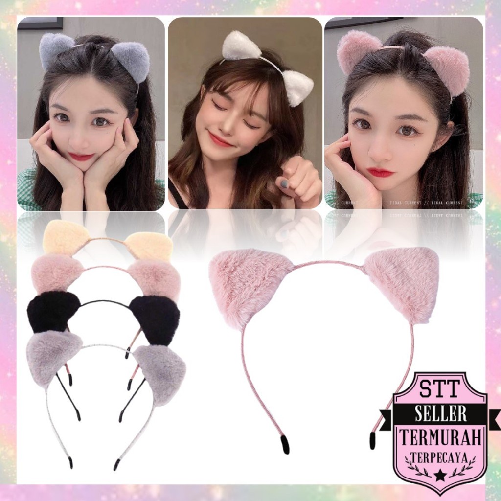 Jual STT Bando Telinga Kucing Model Bulu halus Lembut Bandana Wanita ...
