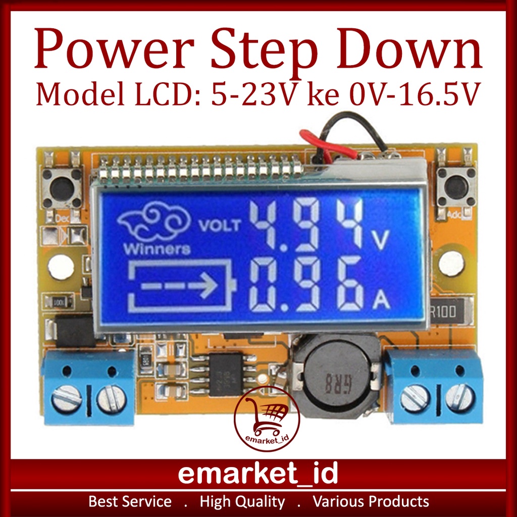 Jual Modul Power Supply Step Down DC LCD 5-23V ke 0V-16.5V / Adjustable Tombol Tekan Push ...