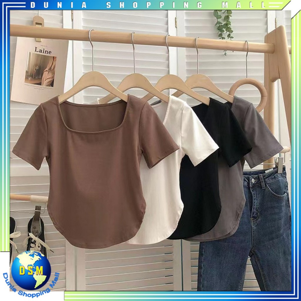 Jual DSM Kaos Polos Wanita Lengan Pendek 6936 Baju Croptop Model Oval T-Shirt Women Atasan Crop ...